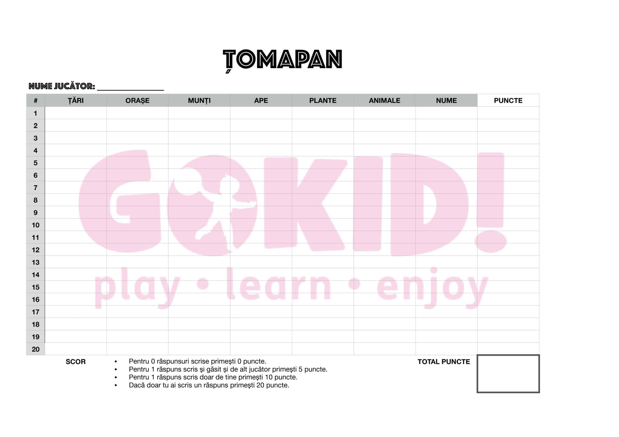 Jocul ȚOMAPAN - Ghid Complet: Cum se Joacă și Liste de Țări, Orașe, Munți, Ape, Plante, Animale ...